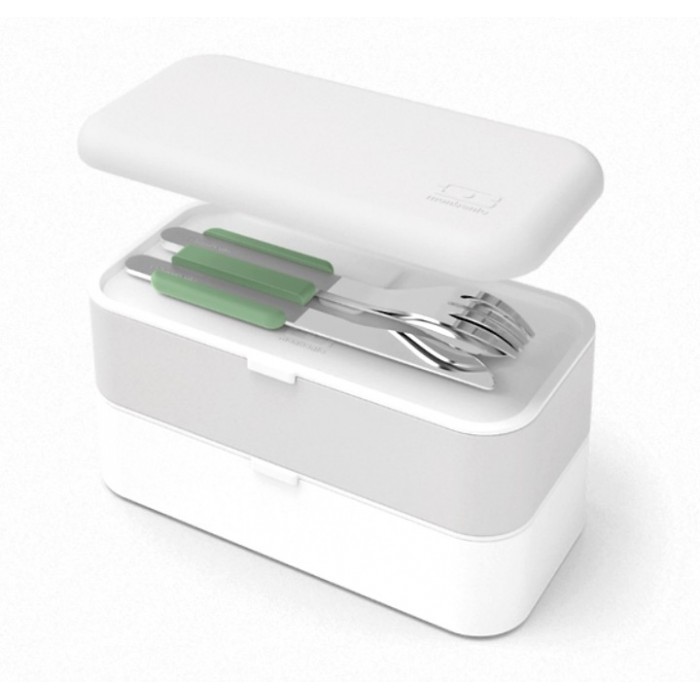 Couvert SLIM BOX de MONBENTO en inox avec boite de rangement vert
